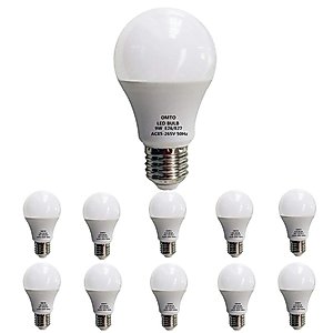 OMTO E26/E27 A19 LED Frosted Light Bulb 9W (60W Equivalent) White (6000K) 85-265V (White, 10pcs)