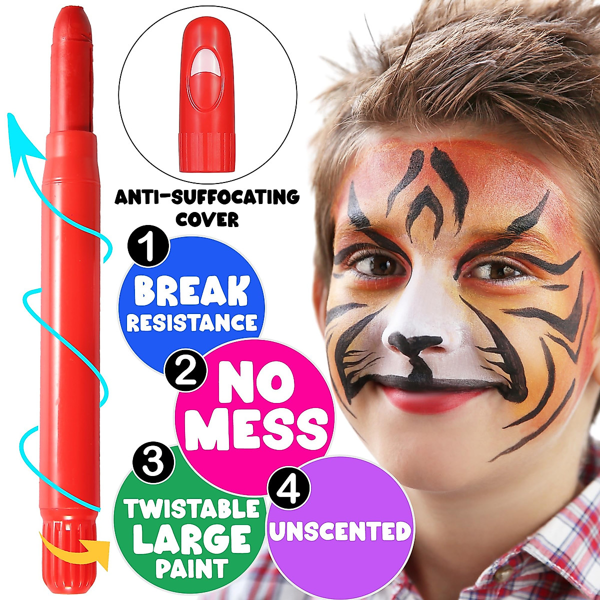 Jim&Gloria Face Paint Makeup Kit 8 Large Pens with Stencils Face Painting Tattoo Washable Body Markers Skin Safe Eyeblack Stick Baseball Sports Halloween Eye Black Football Games Gift Kids & Adults