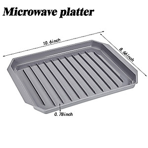 2 Pieces Microwave Bacon Tray Microwave Bacon Cooker Grill Rack Piratical Baking Oven Tray for Frozen Snacks, Frozen Pizza Cooking Supplies, Grey, 10.6 x 8.66 Inch