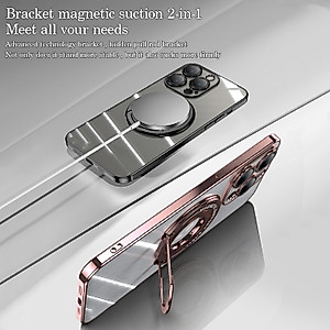 QLTYPRI Magnetic Clear Case for iPhone 13 Pro Max Case Compatible with MagSafe, Invisible Ring Holder Stand, Camera Lens Full Protection, Shockproof Phone Case Cover for iPhone 13 Pro Max – Rose Gold