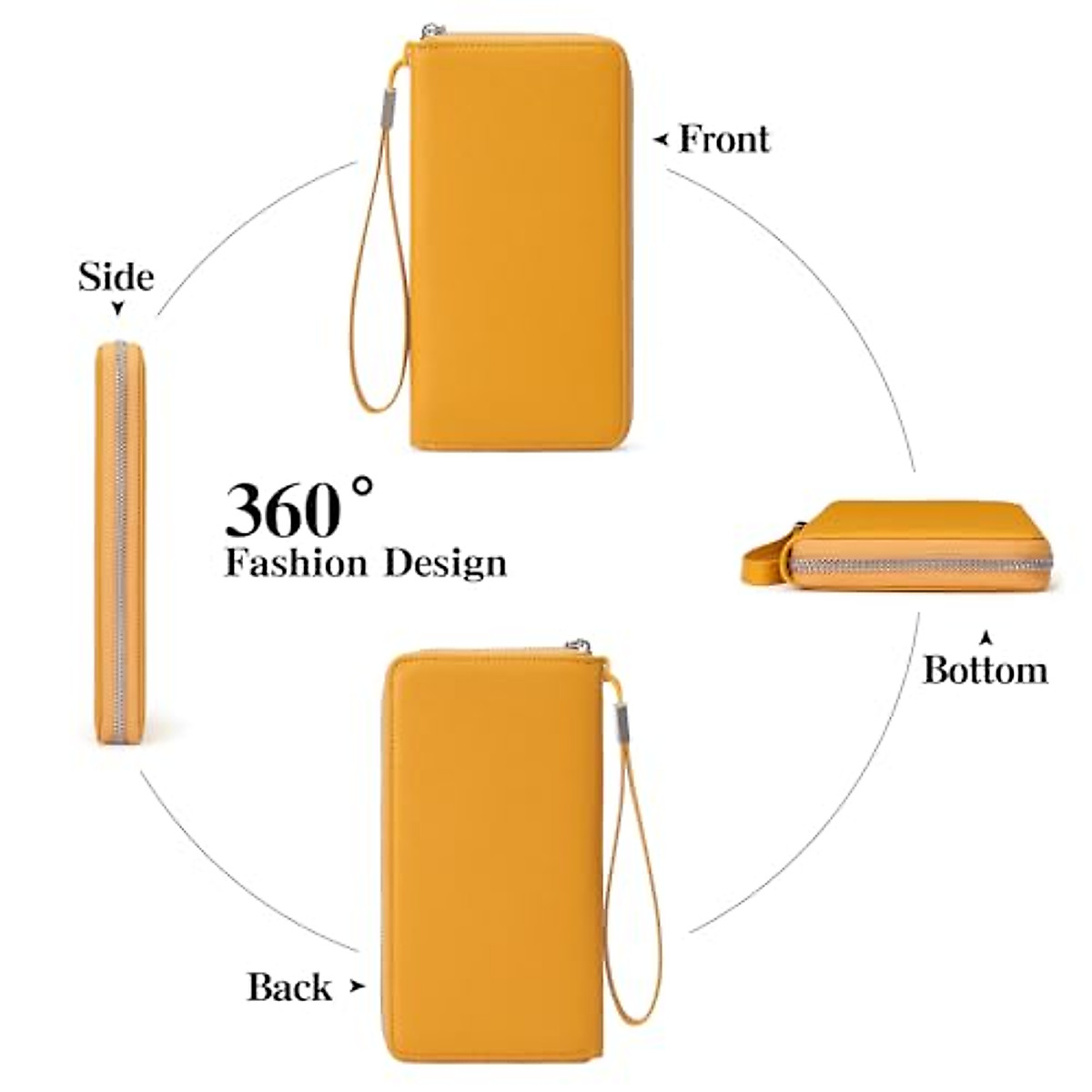 GOIACII Womens Wallet RFID Blocking Leather Zip Around Wallet Large Capacity Long Purse Credit Card Clutch Wristlet