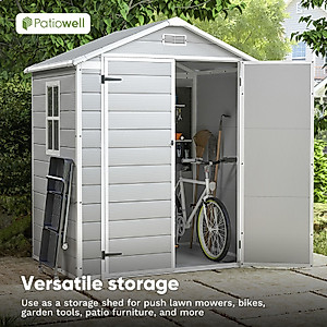 Patiowell 6x4 FT Plastic Outdoor Storage Shed-Perfect to Store Patio Furniture, GardenTools Bike Accessories, Beach Chairs and Lawn Mower, White & Grey