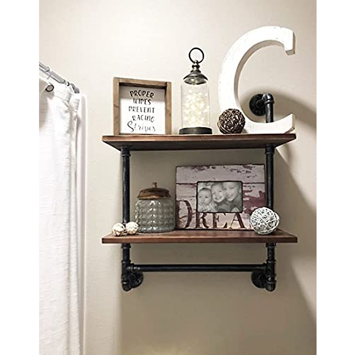 Rustic Bathroom Wall Shelves Industrial Pipe Wall Shelf for Bathroom,2-Tiers Wall Mounted Bathroom Shelves Over Toilet Storage Shelf