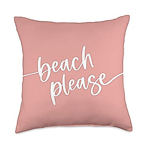 Vine Mercantile Beach Please-Cute Summer Sayings-Flamingo Coral Throw Pillow, 18x18, Multicolor