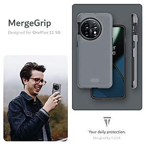 TUDIA DualShield Grip Designed for OnePlus 11 Case 5G (2023), [MergeGrip] Dual Layer Shockproof Slim Military Grade Non-Slip Tough Heavy Duty Protective Phone Case Cover - Gray