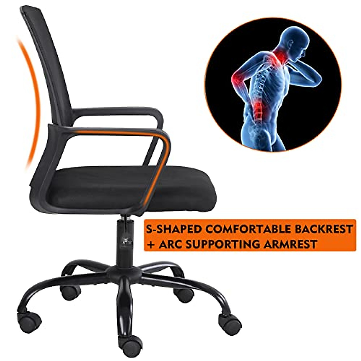 Desk Chairs Set of 6 Home Office Mesh Chair with Wheels Lumbar Support Ergonomic Office Chair Clearance for Bedroom Living Room Home Office Computer Chair Swivel Adjustable 36-40inch Black Chair
