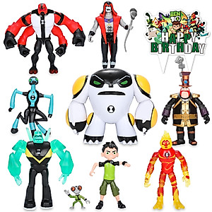 Figures Based on Ben Action Figures - 9PCS Toys Anime Character Figurines with Cake Toppers, Alien Hero Themed Party Decor Birthday Party Cake Decoration Supplies