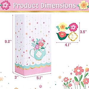DECORLIFE 24PCS Tea Party Favor Bags, 4 Styles, Tea Party Candy Bags for Girls, Women, Kids, Perfect for Birthday Party, Stickers Included