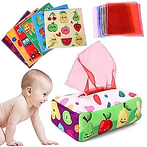 YOGINGO Baby Toys 6 to 12 Months - Baby Tissue Box Toy - Montessori Toys for Babies 6-12 Months, Soft Stuffed High Contrast Crinkle Infant Sensory Toys, Boys&Girls Kids Early Learning Toys Baby Gifts