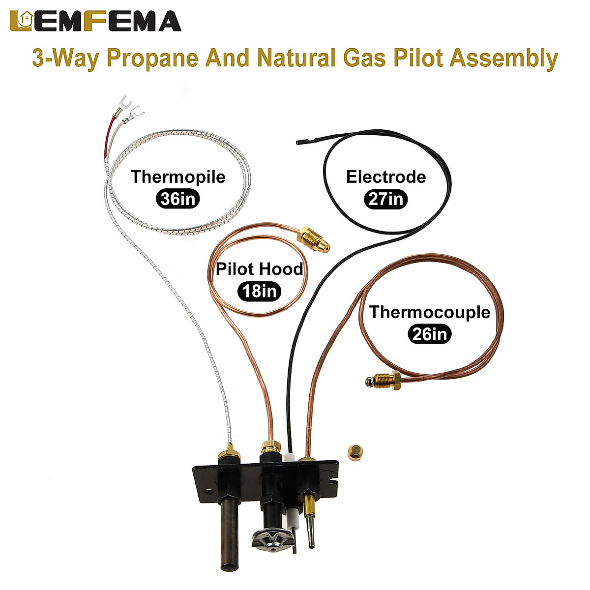 Lemfema 10002264 Propane and Natural Gas 3 Way Pilot Assembly Parts Replacement for HHT, Majestic, Monessen, Temco, Vermont Castings Fireplaces and Stoves Parts 230-1781 2103-011 2103-010
