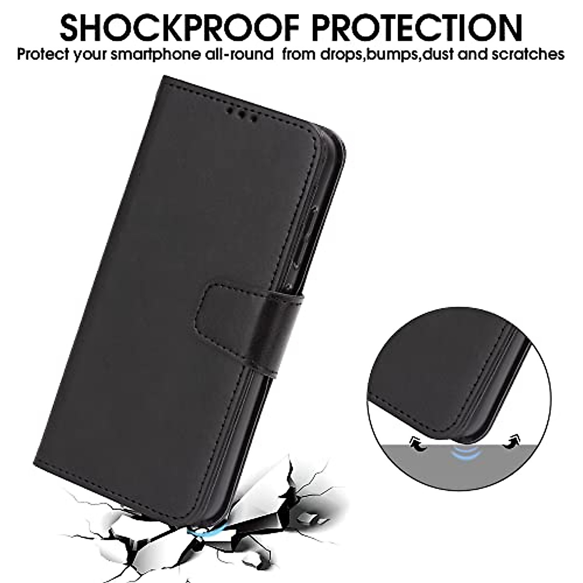 Lugege Compatible with Samsung Galaxy S23 5G Case Wallet Flip Folio Case [Kickstand] with RFID Blocking Card Holders [Shockproof] and Wrist Strap Phone Cover Black