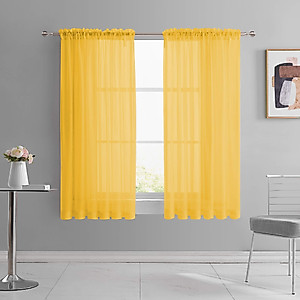 KEQIAOSUOCAI Gold Yellow Sheer Curtains for Small Windows Rod Pocket Short Dark Yellow Sheer Drapes 45 Inch for Bathroom Basement 1 Pair 52x45