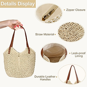 Straw Bag for Women Summer Beach Soft Woven Tote Bag Large Rattan Shoulder Bag for Vacation