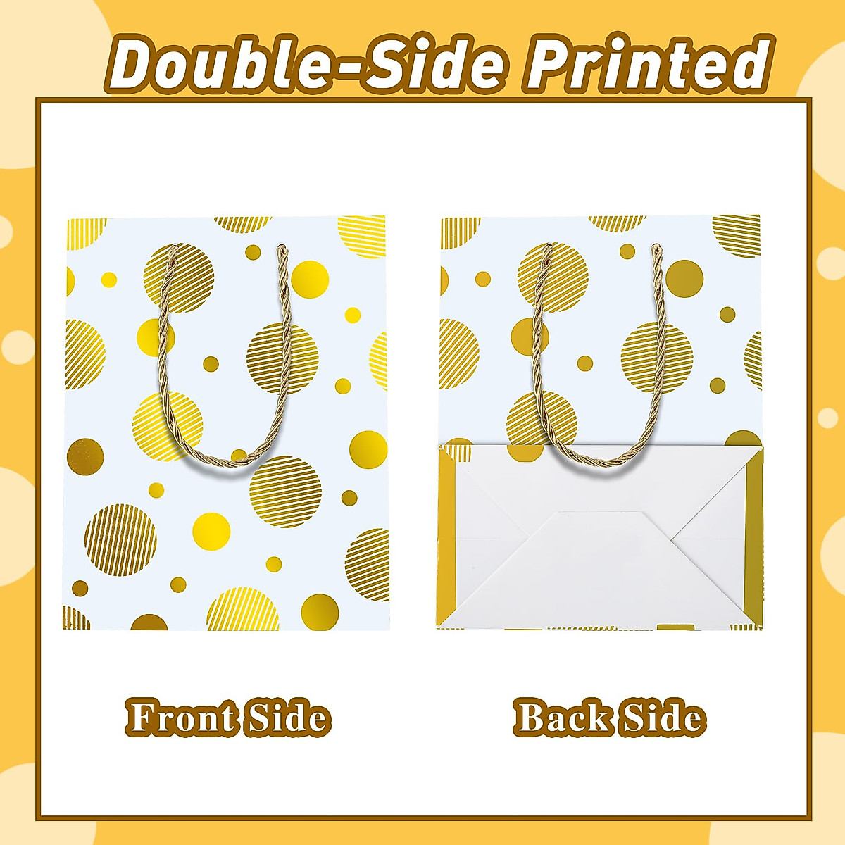 Fingertip WD 12 Pcs Medium Size Gift Bags with Tissue Paper, 9.1" x 6.9" x 3.9" Gold Gift Bags with Handles, Paper Gift Bags for Shopping, Wedding, Baby Shower, Holiday