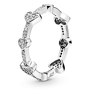Pandora Jewelry Alluring Hearts Cubic Zirconia Ring in Sterling Silver, Size 4.5