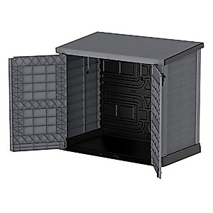 Duramax Cedargrain StoreAway 1200L Plastic Garden Storage Shed/Flat Lid - Outdoor Storage Bike Shed – Durable & Strong Construction– Ideal for Tools, Bikes, BBQs & 2X 240L Bins, 145x85x125 cm, Grey