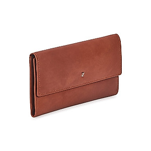 Zinda Genuine Leathers Women’s Wallet Purse Long Trifold Flap Over RFID Protection (Tan)