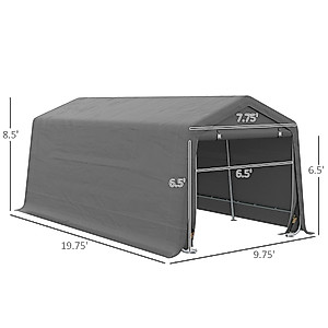 Outsunny 10' x 20' Carport Portable Garage, Heavy Duty Storage Tent, Patio Storage Shelter w/Anti-UV PE Cover and Double Zipper Doors, for Motorcycle Bike Garden Tools, Gray