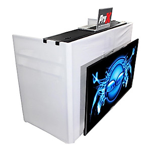 ProX XF-MESAMEDIA MK2 DJ Facade Table Station Includes TV Mount, White & Black Scrims and Carry Bag