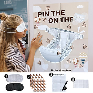 Baby Shower Games Party Favors, Pin The Sticker on The Diaper Game, BabyShower Decorations Birthday Party Supplies for Adults Girl Boy - 48 Stickers