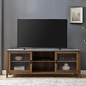 Walker Edison Industrial Farmhouse Sliding Metal Barn Door Wood TV Stand Storage Cabinet for TV's up to 78" Flat Screen Living Room Storage Entertainment Center, 70 Inch, Concrete and Rustic Oak