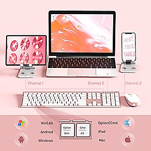Bluetooth Keyboard Mouse, Multi-Device Wireless Keyboard Mouse Combo, Ultra Slim, Rechargeable, Dual-Mode(Bluetooth 4.0 + USB), for Windows/Mac OS (Rose Gold)