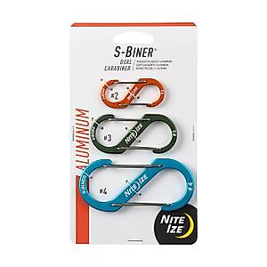 Nite Ize Dual Carabiner - Multiple S-Biner Sizes for Keys & Gear - Aluminum S-Biners for Car Keys, Keychains, & Camping Accessories - Size 2, Orange/Olive/Blue (3 Pack)