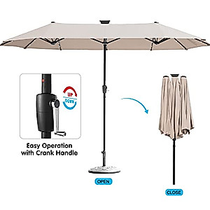 FREE SOLDIER 13FT Double-Sided Patio Umbrellas With 36 LED Lights, Outdoor Extra Large Umbrella with Crank, Market Twin Table Umbrella with Solar lights for Patio Garden Yard Pool (Beige)