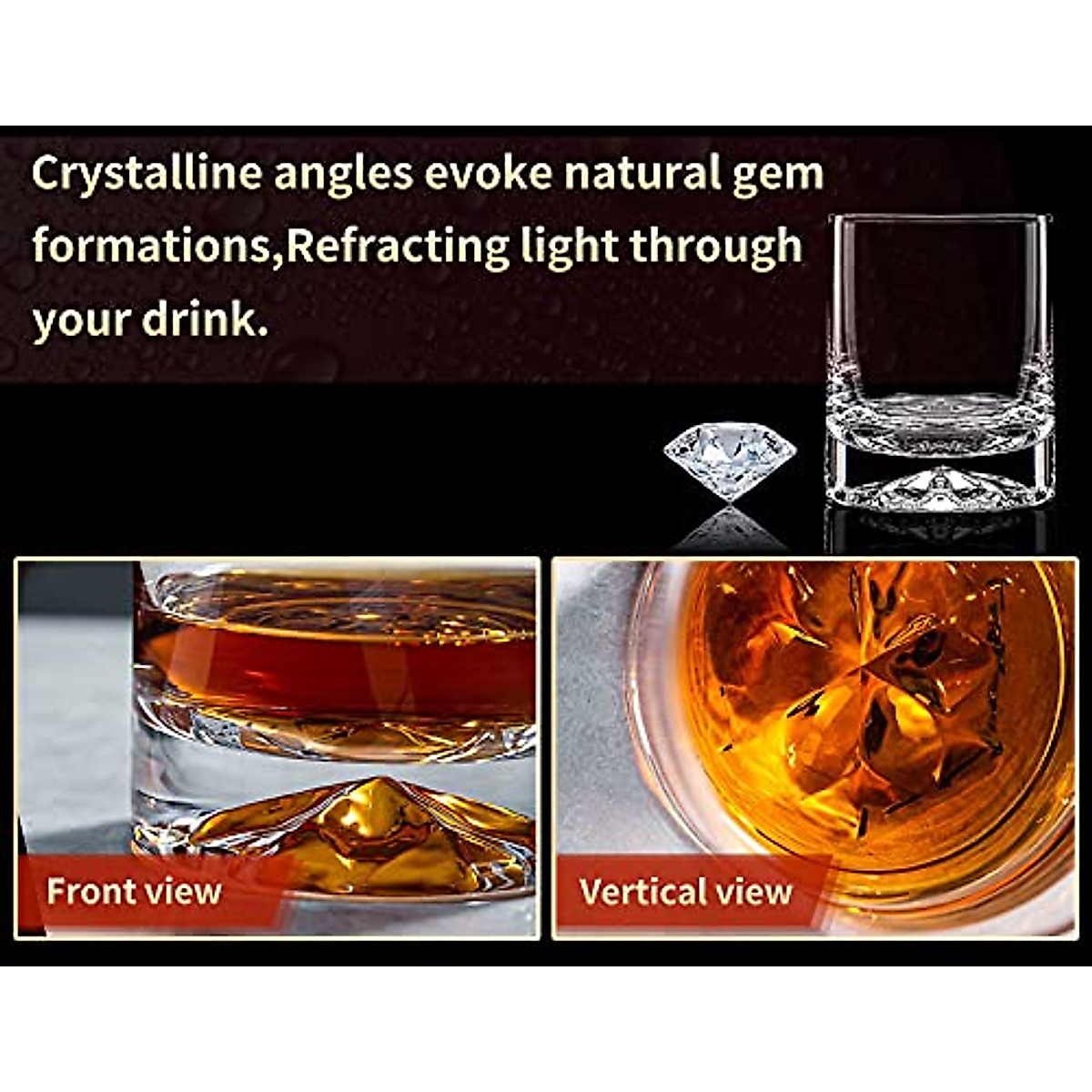 JBHO Hand Blown Crystal Double Old Fashioned Cocktail, Solid Whiskey Glasses, Rocks Glasses, Lowball Glasses - 12 Ounce - set of 2 - Perfect Size for Oversized Ice Cubes