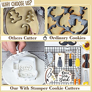 Flycalf Father Cookie Cutters with Plunger Stamps Hardware Love Dad Tools Letter Baking Detailed Kitchen Cake Decor Plastic 3.5" Cutter Molds Gifts