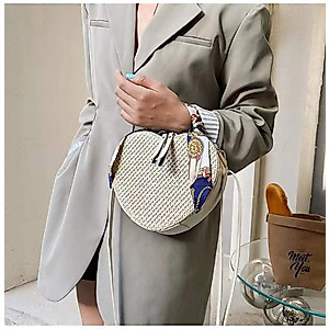 Dajingkj Fashion Ribbon Beach Bag Heart Shaped Purse Handheld Straw Bag Shoulder messenger bag for Women (creamy-white)
