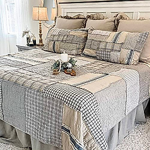 Piper Classics Mill Creek Queen Quilt, 90 x 90, Modern Farmhouse Style Bedding, Country Quilted Patchwork Bedding Grain Sack Stripe, Ticking & Plaid Fabrics, 100% Cotton …