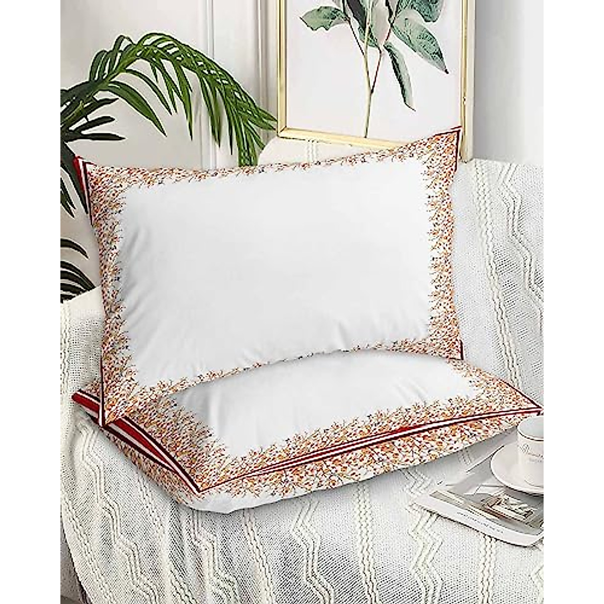 Edwiinsa Fall Leaves Pillow Covers King Standard Set of 2 Bed Pillow, Red Lace Farmhouse Rustic Maple Leaf Plush Soft Comfort for Hair/Skin Cooling Pillowcases with Envelop Closure 20''x36''