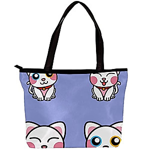 Women's Large Size Canvas Shoulder Bag Hobo Crossbody Handbag Casual Tote, cat purple animal cartoon