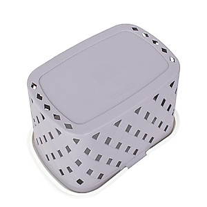 JiatuA Plastic Organizer Storage Basket with Handles, Woven Storage Bins for Bathroom, Kitchen, Closet, Bedroom (Light Gray)