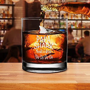 Papa Shark Needs A Drink Do Do Do Do Whiskey Glass - Gift for New Dad