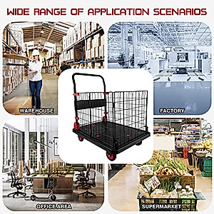 Platform Truck Cart with Cage, Foldable Push Cart Dolly 880lb Capacity w/ 5'' TPR 360 Degree Swivel Wheels, Heavy Duty Moving Portable Hand Trucks for Warehouse, Groceries, Garage