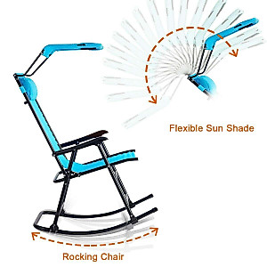LHJA Folding Rocking Chair Rocker Porch Zero Gravity Furniture W/Canopy Light Blue Chair Rocking Chair Rocker Chair Rocker Camp Chair Rocker Recliner Rocking Camp Chair Rocking Chairs