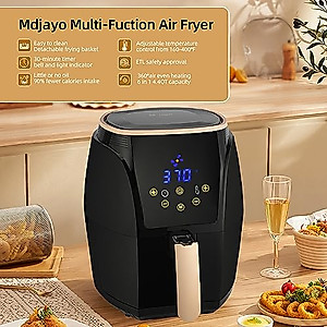 Mdjayo 4.4qt Air Fryer, Compact Oil Free Cooker, Smart Deep Airfryer Oven, 7-In-1 Digital LCD Touch Screen, Double Detachable & Dishwasher Safe Basket, Best Kitchen Accessories, Black