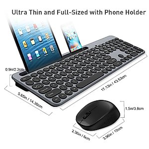 LeadsaiL Wireless Keyboard and Mouse Combo, Full-Sized Ergonomic Computer Keyboard with Phone Tablet Holder, 2.4GHz Silent Cordless Keyboard Mouse Set for Windows Laptop, PC, Desktop - Grey