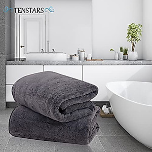 TENSTARS Silk Hemming Bath Towels for Bathroom Clearance - 27 x 55 inches - Light Thin Quick Drying - Soft Microfiber Absorbent Towel for Bath Fitness, Sports, Yoga, Travel, Gym - 2 Pack, Dark Grey