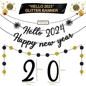 Glitter Black Gold Happy New Year Banner New Years Eve Banner 2023 Happy New Year Sign New Years Eve Party Supplies 2023 new year decorations
