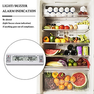 Refrigerator/Freezer Alarm Thermometer 2 Channel Fridge Thermometer with LED Alarm Indicator Max/Min Memory for Home Kitchen Restaurants Bars Cafes