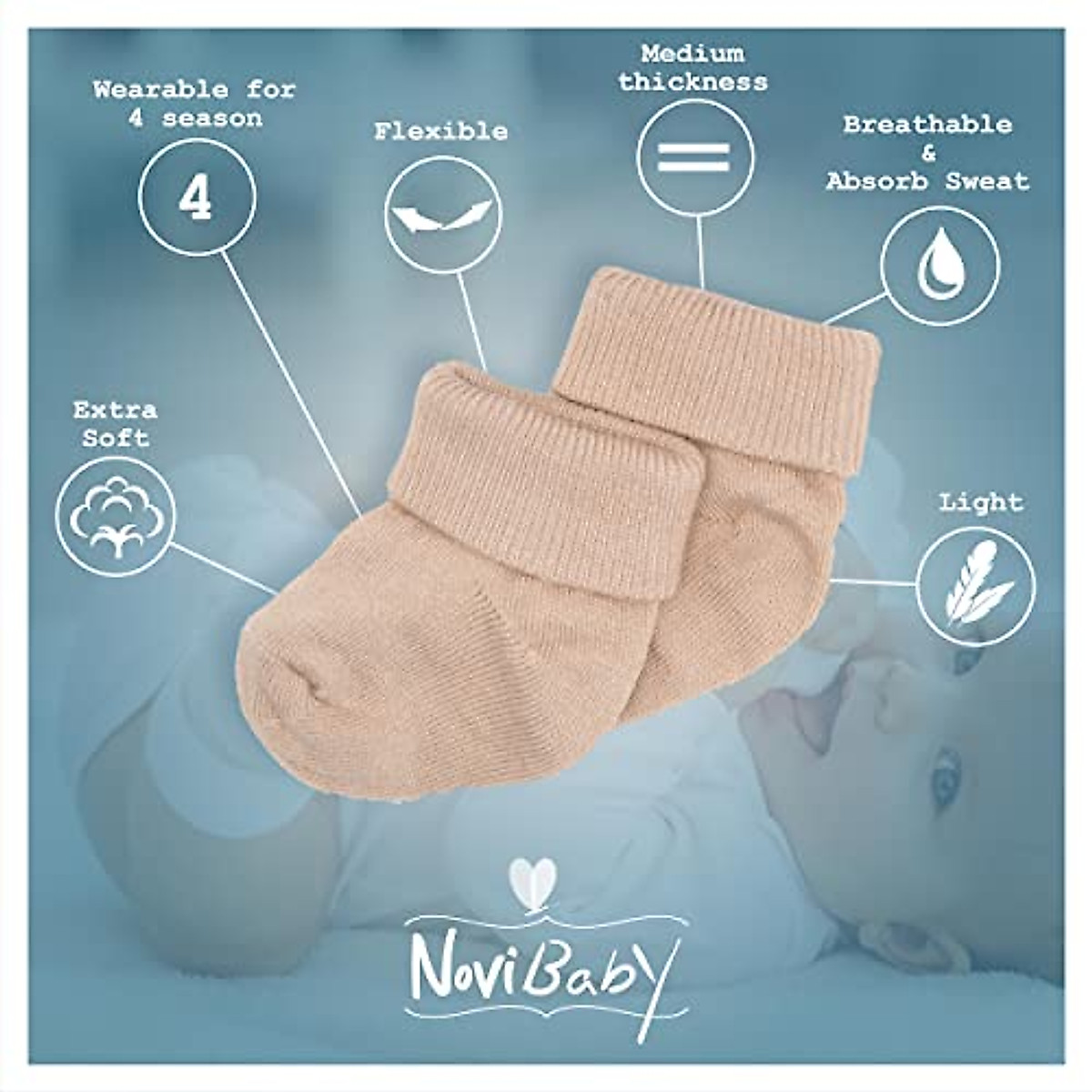 Novibaby Baby Socks 0-6 Months, Infant Ankle Socks for Boys and Girls, Essential Baby Items for Newborns (US, Age, 0 Months, 6 Months, Sweet)