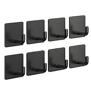 EDMILE Adhesive Hooks for Hanging, EDMILE Wall Hooks Self Adhesive Key Hat Coat Hooks, Stick on Bathroom Towel Hooks, Utility No Drill Hooks for Shower Kitchen Door Outdoor Home 8 Pack, Black