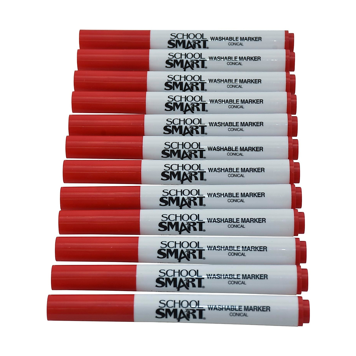 School Smart Washable Art Markers, Conical Tip, Red, Pack of 12