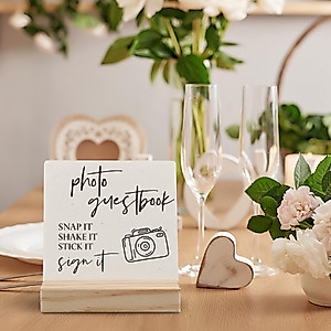 ANIANG Wedding Guest Book Desk Decor, Photo Guest Book Sign Wood Plaque, Wedding Guest Book Sign, Wedding Guest Book Sign Wooden Plaque with Wood Stand for Wedding Reception Table Decor