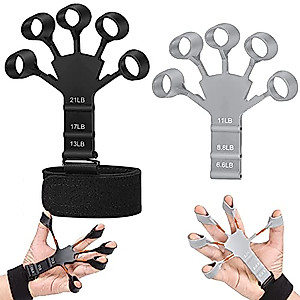Finger Strengthener, Grip Strength Trainer, Finger Strength Trainer, Finger Resistance Band for Wrist Physcial Rehabilitation Finger Exerciser & Hand Strengthener (Black+Grey)