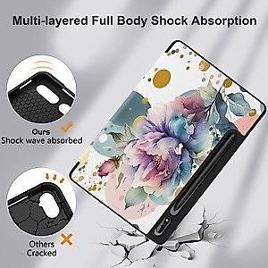 Yebiseven Case for Samsung Galaxy Tab S8 2022 & S7 2020, Shockproof Tablet Case for Samsung Tab S8/S7 11 inch with Auto Sleep/Wake & Trifold Stand & Soft TPU Back Cover, Peonies Flowers