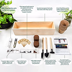 Indoor Herb Grow Kit, 5 Herb Garden Starter Kit with Complete Planting Kit & Wooden Flower Box for Kitchen Windowsill Herb Garden DIY